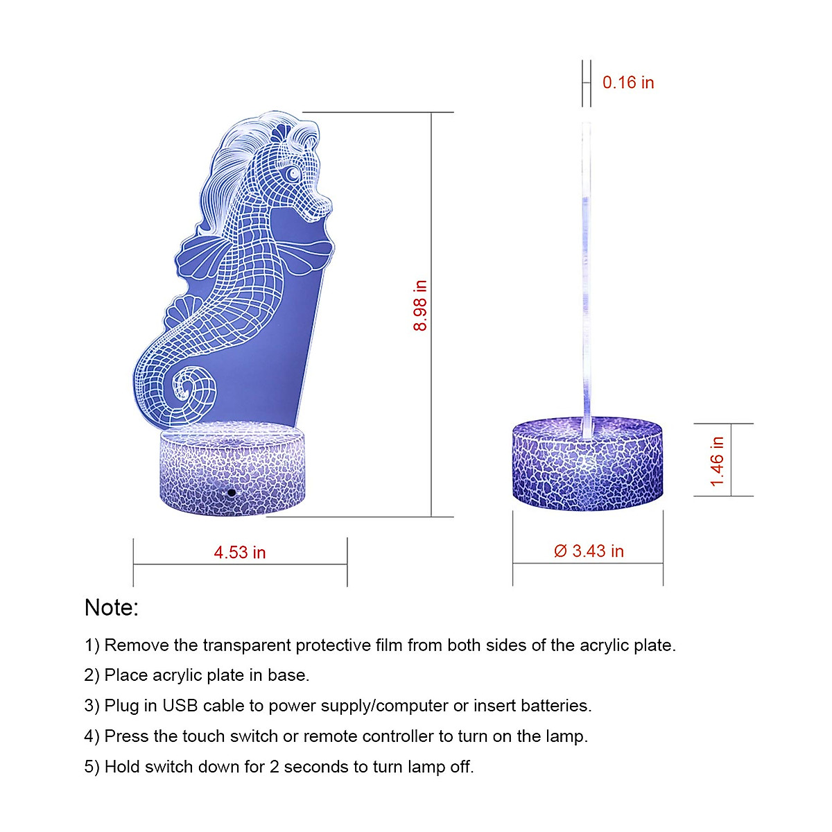 Hguangs Gift Ideas Bedside Lamp 16 Colors Desk Table Night Light for Sea Horse Kids Boy Girl Party Supplies Birthday Valentine's Day Kids Lover (Seahorse Shape)