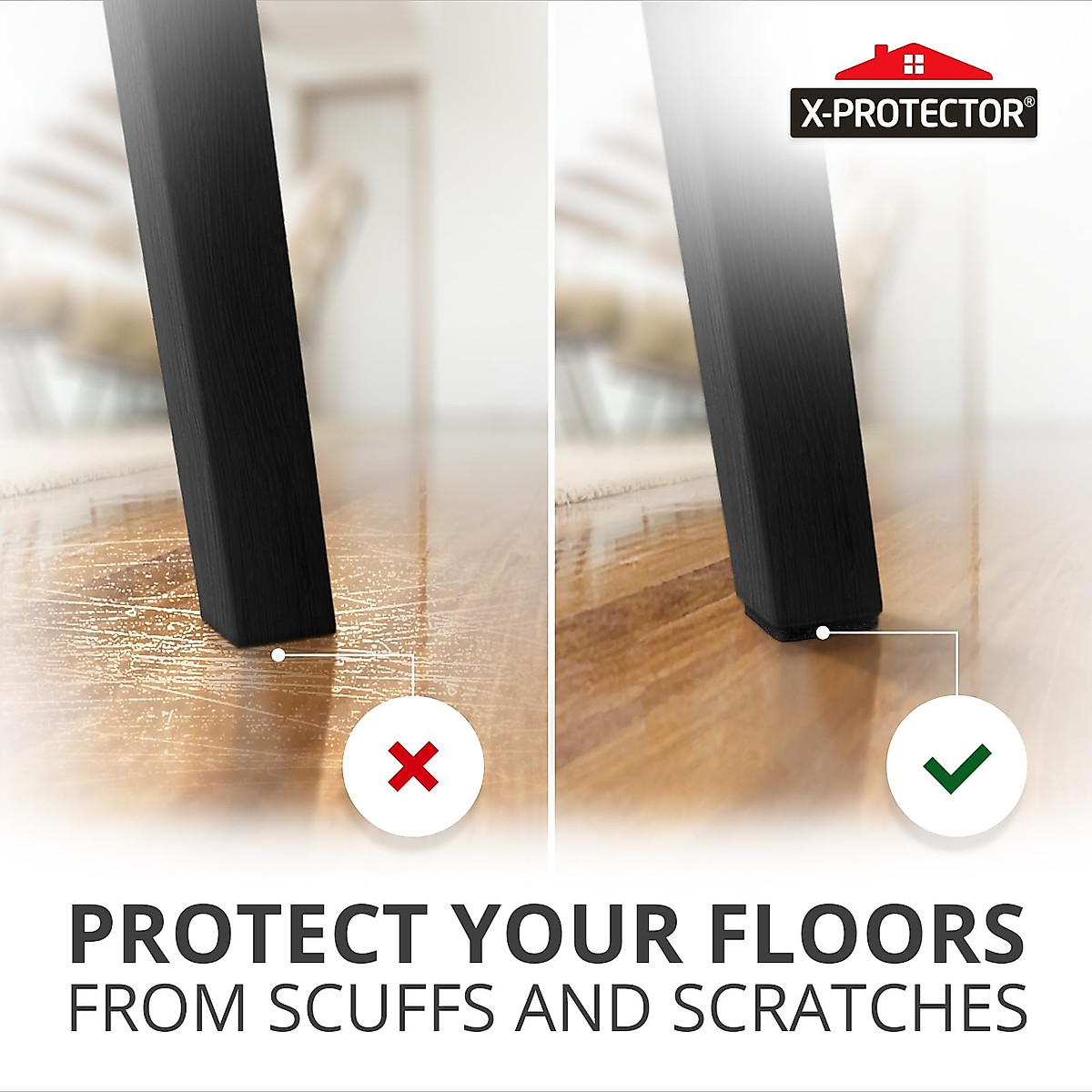 X-PROTECTOR Felt Furniture Pads - 48 PCS 1" - Felt Pads Floor Protectors - Chair Felt Pads - Felt Pads for Furniture Feet - Furniture Pads for Hardwood Floors - Protect Your Floors! (Black, Square)