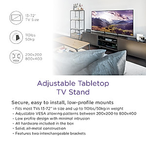 ProMounts Universal Fixed Tabletop TV Stand, Heavy Duty Adjustable Bracket for 13-72 Inch LED LCD OLED Plasma Flat and Curved TV Screens Holds Up to 110 lbs, Max VESA 800x400