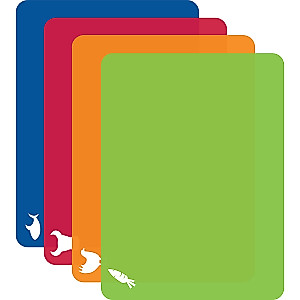 Cut N' Funnel Multi-Colored Flexible Plastic Cutting Board Mats 4 Pack Made in the USA Flexible, BPA Free, Dishwasher Safe