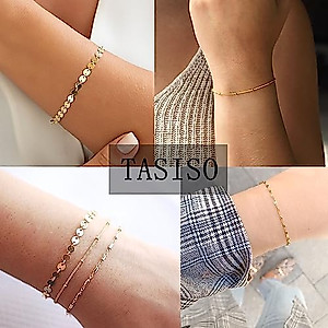 Tasiso Gold Bracelets for Women 14K Gold Jewelry for Women Cute Heart Beaded Bracelets for Women Lip Cuban Link Paperclip Chain Anklet Dainty Bracelet Pack Gifts for Women Girls