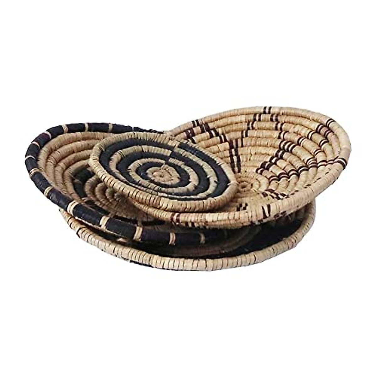 FORVE Hanging Woven Wall Basket Decor Set of 4, Handwoven Round Seagrass Baskets Wall Decor, Handmade Decorative Tray and Baskets with a Hook On The Back, Perfect for Living Room Unique Wall Art