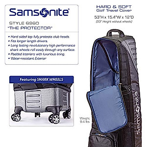 Samsonite "The Protector" Hardside And Softisde Golf Travel Bag With Shark Wheels, Waterproof Exterior, Black