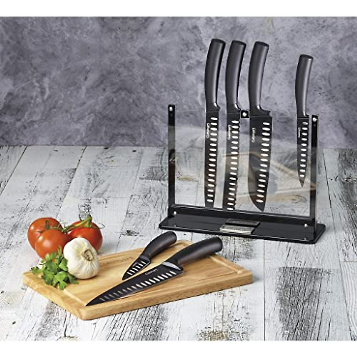 Cuisinart C77NS-7P Classic Nonstick Edge Collection 7-Piece Cutlery Knife Set with Acrylic Stand, Black