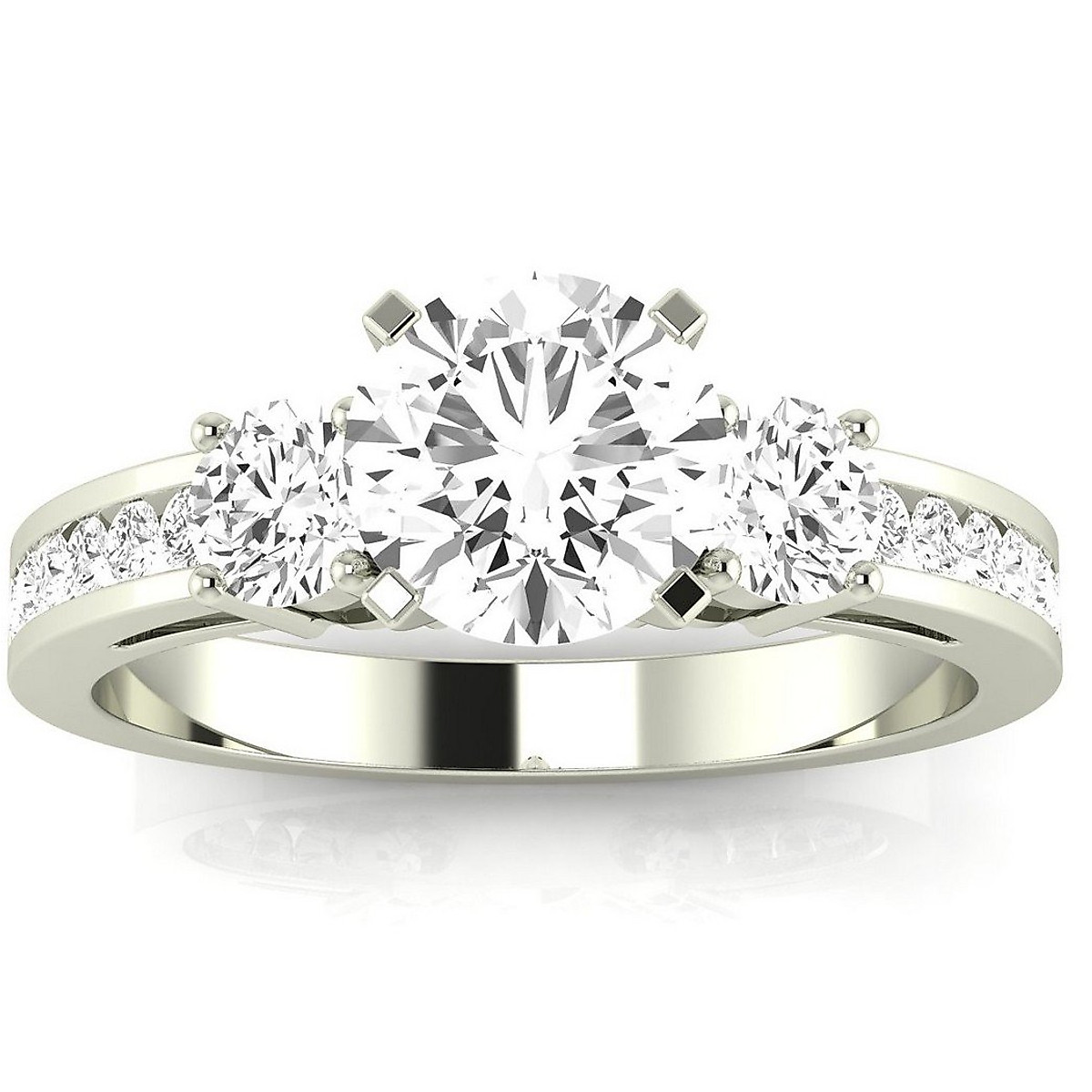1.96 Carat t.w. ROUND Shape/Center Silver Channel Set 3 Three Stone CZ Engagement Ring