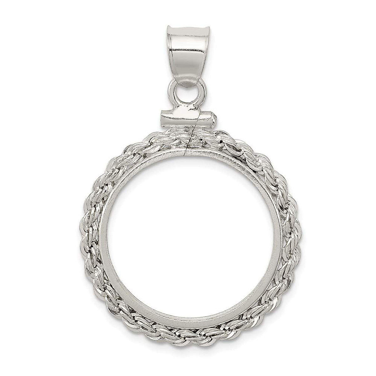 Solid 925 Sterling Silver 21.1 x 2mm $0.05 Rope Coin Bezel Pendant (38mm x 29mm)
