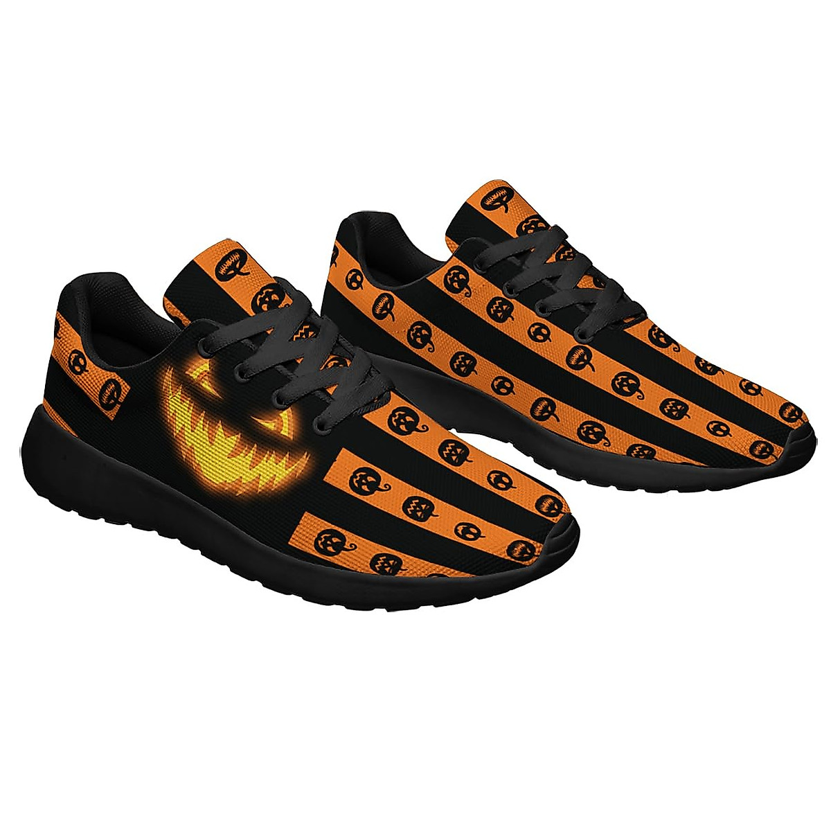 Halloween Pumpkin Shoes for Men Women Running Sneakers Breathable Casual Sport Tennis Shoes Black Size 11.5
