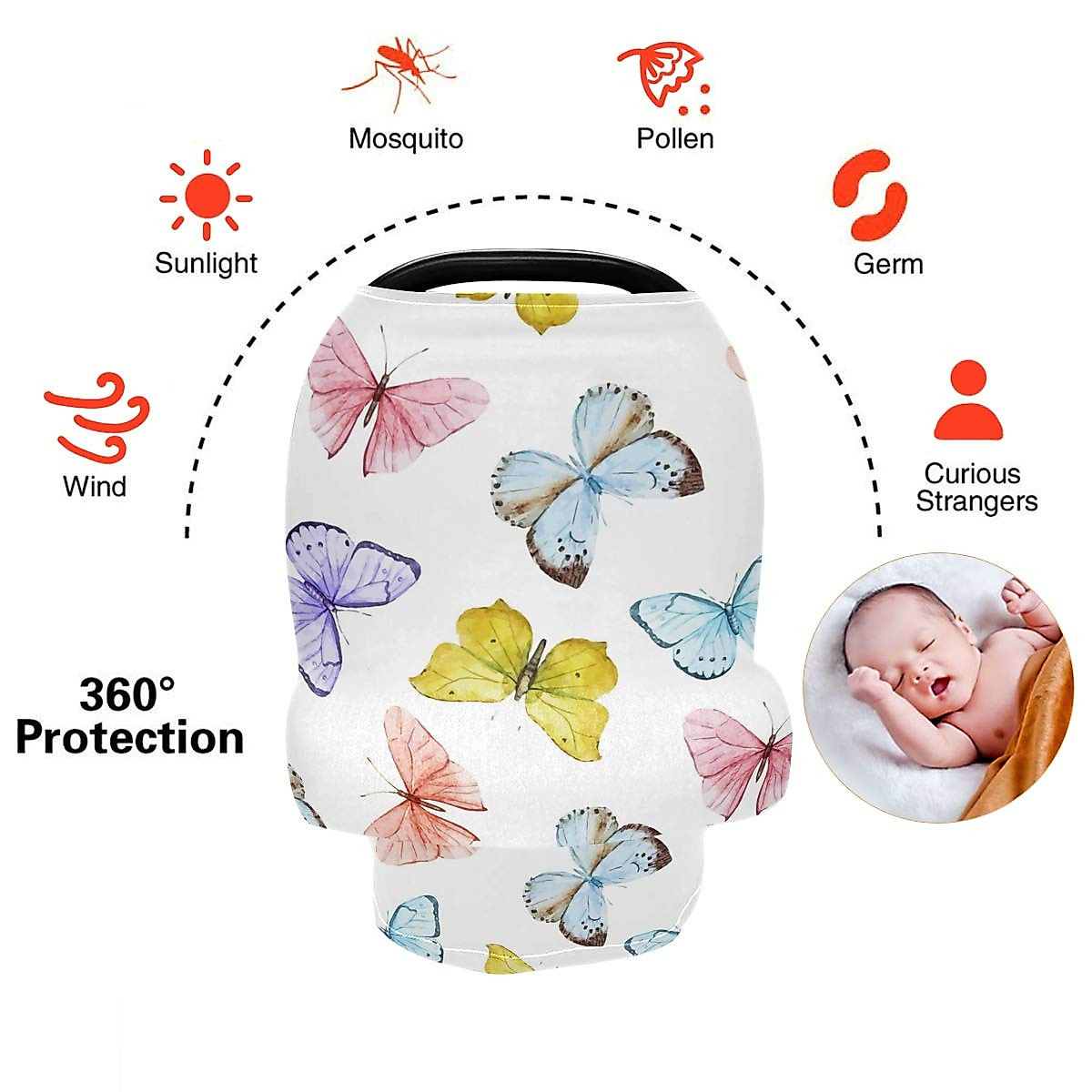Nursing Cover Breastfeeding Scarf Colorful Butterflies - Baby Car Seat Covers, Stroller Cover, Carseat Canopy (810b)