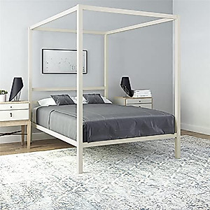 DHP Modern Metal Canopy Platform Bed with Minimalist Headboard and Four Poster Design, Underbed Storage Space, No Box Spring Needed, Full, White