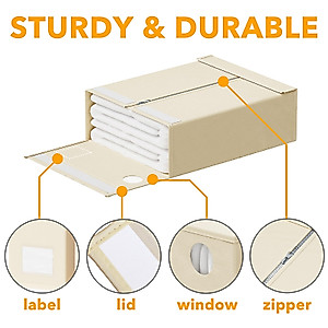 SpaceAid 8 Pack Bed Sheet Organizers and Storage, Foldable Sheet Organizer for Linen Closet, Sheets Set Folder Keeper with Window XL (Queen & King Size) Organizing Bedding Container, Beige