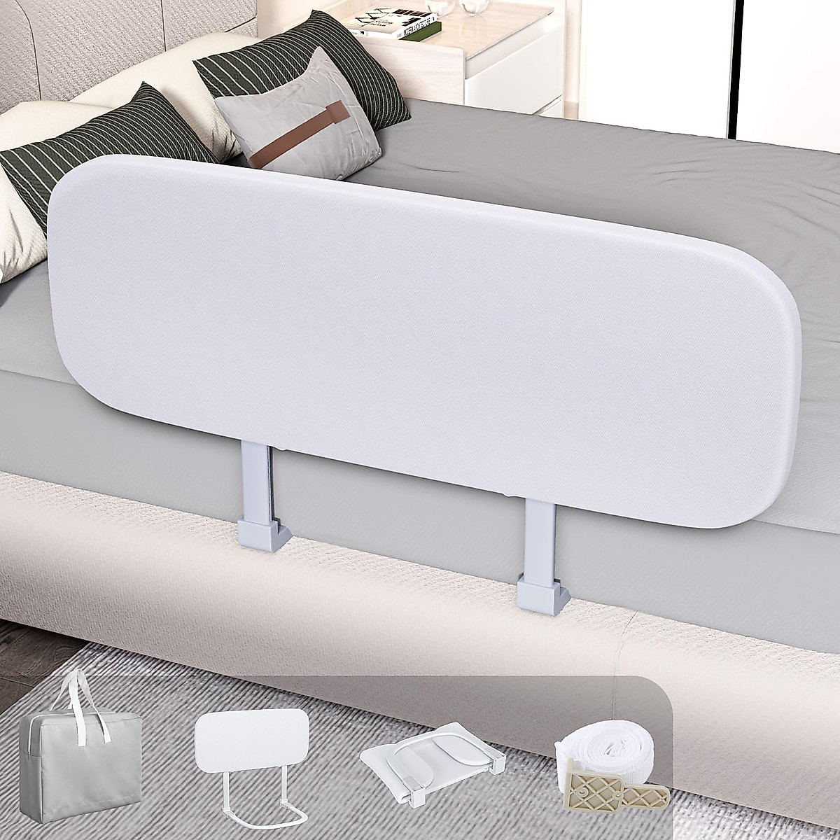 omzer Travel Bed Rails for Toddlers - Foldable Portable Safety Rail with No Drill, Short Bed Rail Guard for Baby Child/Elderly, Height Adjustable for Crib Twin Queen Full King Size Bunk Bed -48 Inch