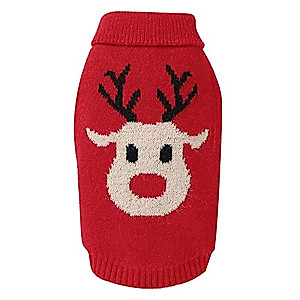 Dog Sweater Pet Christmas Clothes Cartoon Reindeer Dog Knitted Sweater Breathable and Warm Knitwear Warm Pet Sweaters for Dogs Puppy Kitten Cats Holiday Costumes (Red, XL)