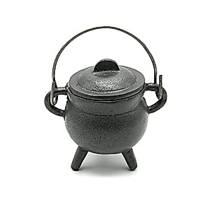 Reusable 4" Cast Iron Cauldron Candle with Lid and Hanging Handle for Spell Casting, Smudging, Ritual & Blessings Pot Belly Witchcraft Candle Aromatherapy (Lavender)