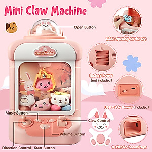 Claw Machine for Kids,Mini Vending Machines Candy Grabber Prize Dispenser Toys for Girls,Electronic Arcade Claw Game Machine for Party Birthday with Lights Sound & 20 Plush Toys