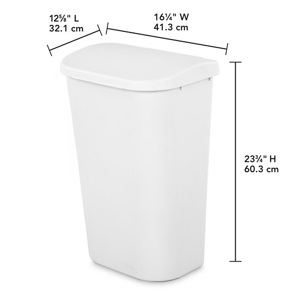 Sterilite 11.3 Gallon D Shape Flat Side Lift Top Lid Wastebasket Trash Can for Kitchen, Home Office, and Garage, or Workspace, White (6 Pack)