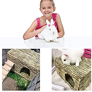 HERCOCCI Extra Large Grass House for Rabbit, Foldable & Comfortable - Small Animal Hut Play Hideaway Bed Hay Mat Chew Toy for Bunny Guinea Pig Hamster Chinchilla (1 Pack)