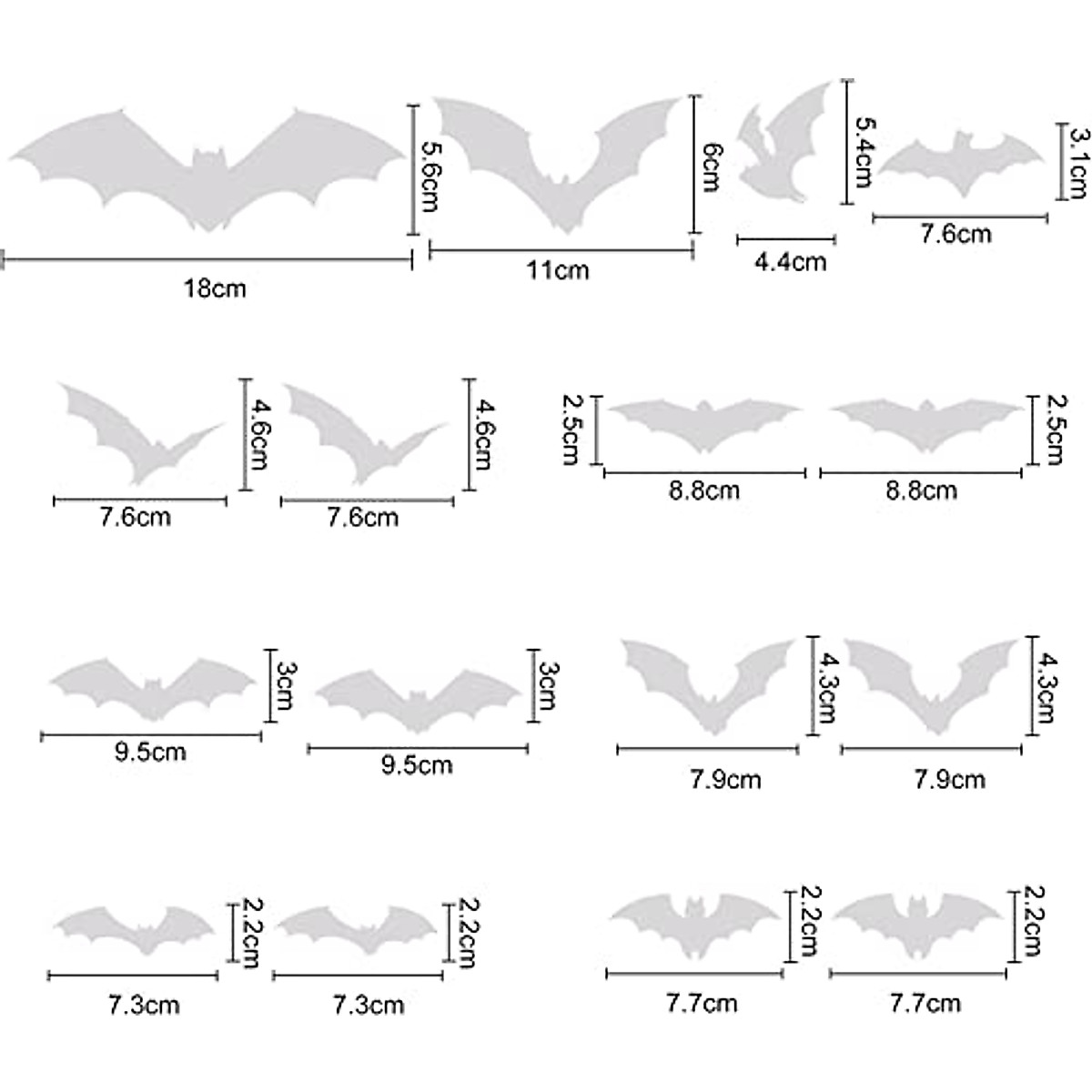 CREATCABIN Halloween Bats Acrylic Mirror Sticker Wall Decal Decoration Removable Self-Adhesive Waterproof for Holiday Party Supplies Home Window Decor 3D DIY (Style 10, 16pcs), Silver