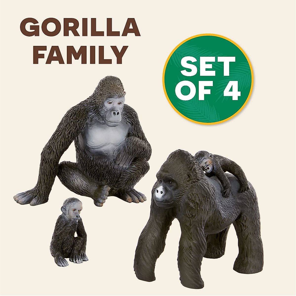 Terra by Battat – 4 Pcs Gorilla Toys Family Set – Realistic Gorilla Figurines – Zoo Animal Toys for Kids and Toddlers 3+ – Plastic Jungle Animals