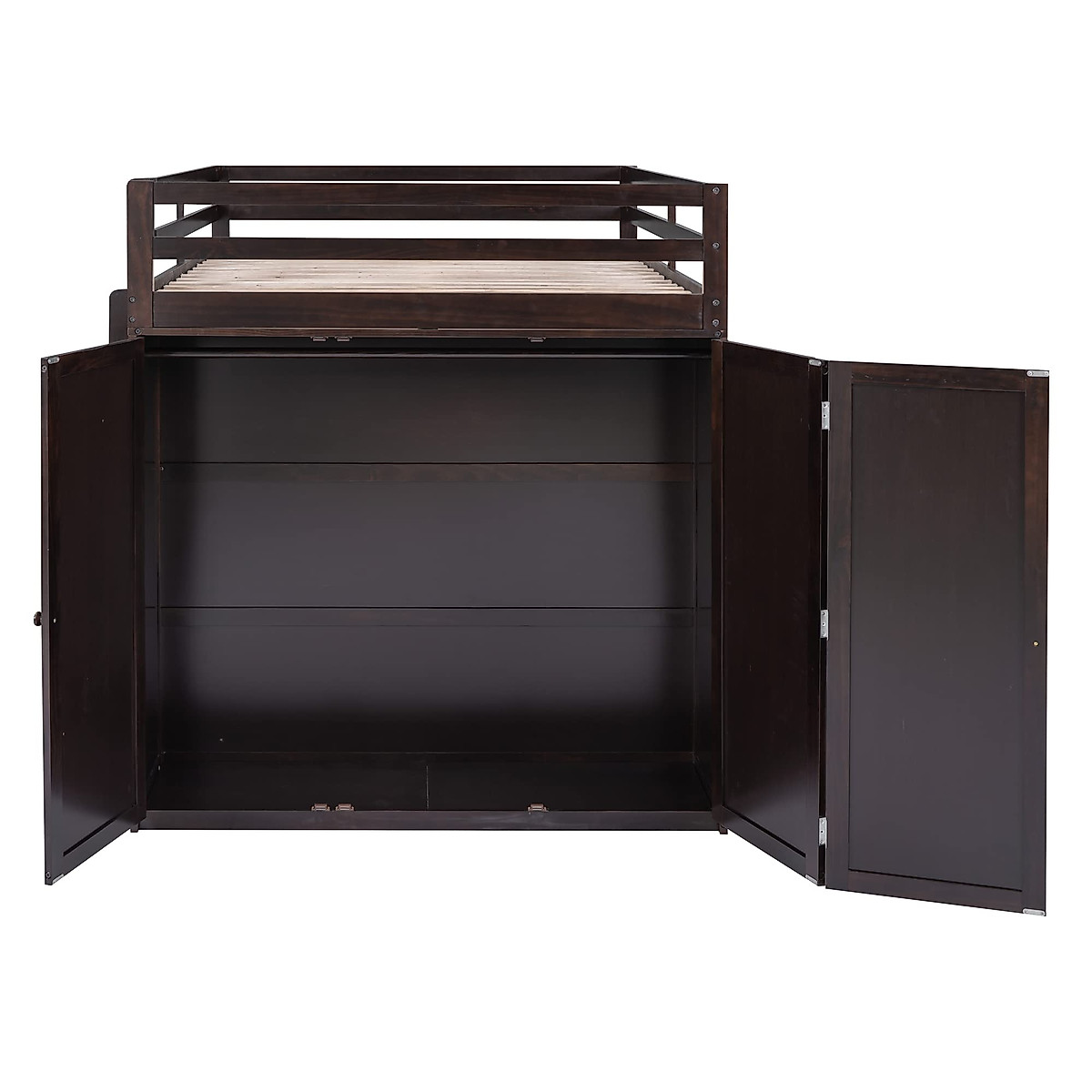 Merax Loft Bed Full Size Adult, Wooden Frame with Desk and Storage, Space-Saving Design with Wardrobe & 3 Drawers, for Teen Girls & Boys(Espresso)