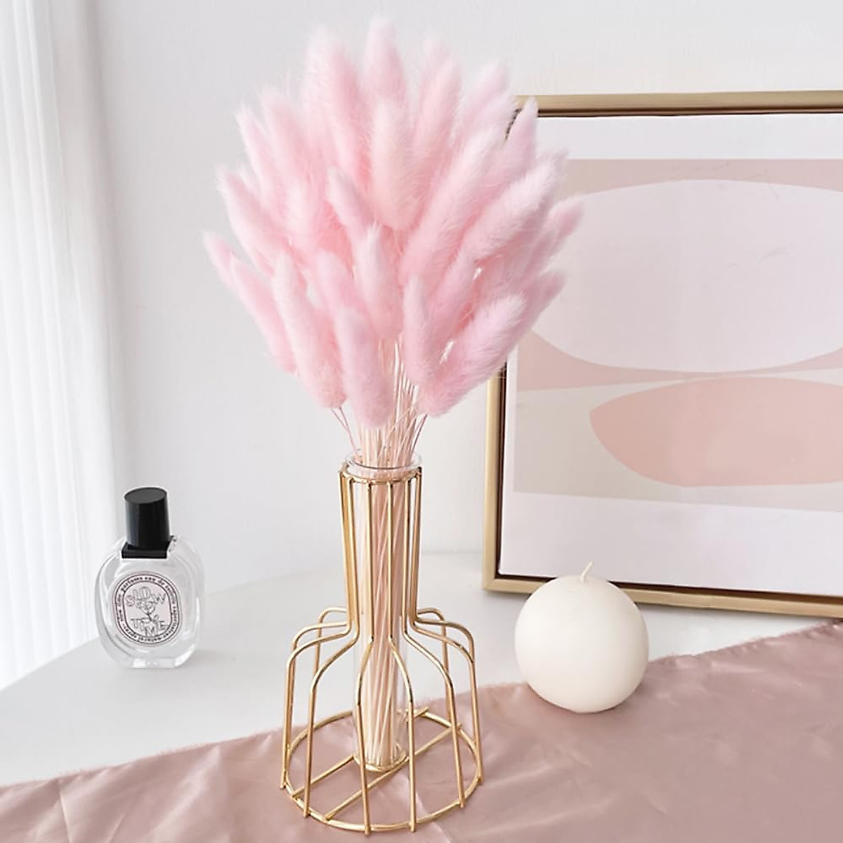 60PCS Rabbit Tail Grass Dried Flowers Dried Natural Floral Arrangement Bunch Decoration Dried Grass,Eternal Flower Dried Grass for Home,Wedding,Party,Flower Bouquet,Photo Props Decor (Light Pink)