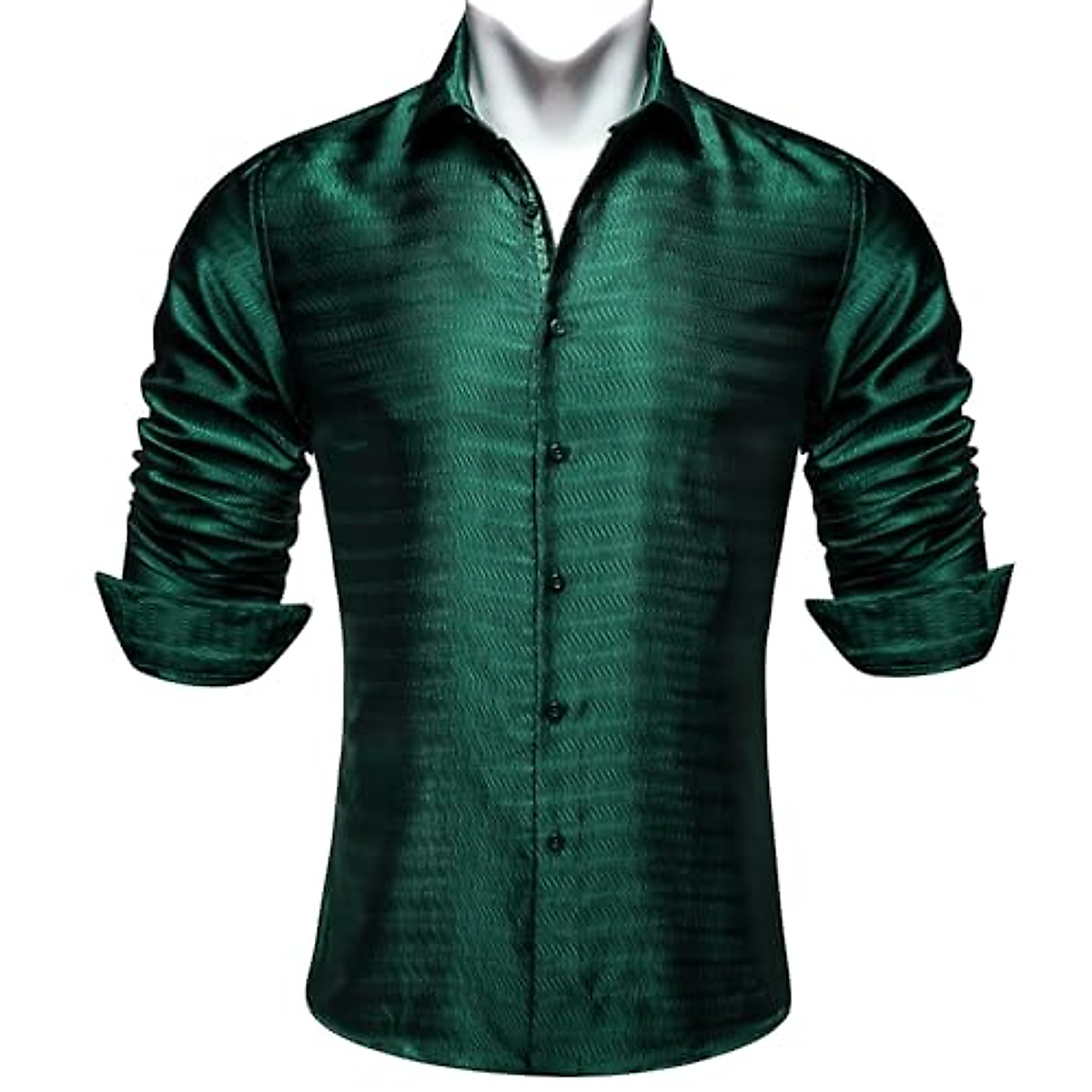Barry.Wang Mens Shirt Solid Green Dress Shirts Christmas Silk Long Sleeve Button Up Wedding Formal/Casual St.Patrick'sDay