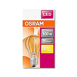 OSRAM LED lamp/Base: E27 / Warm White / 2700 K / 11 W/Replacement for 100 W Incandescent Bulb/Clear/LED Retrofit Classic A [Energy Efficiency Class A++] / Pack of 10