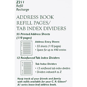 C.R. Gibson Blank Address Book Refills 3 Ring Address Book, 55 pgs.