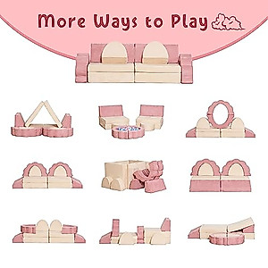 Annualring Kids Couch 10 Pcs,Modular Toddler Play Sofa Fold Out Couch Play Set with Flower Shape for Creative Boy Girl,Convertible Sofa for Teen Imaginative Playroom Furniture