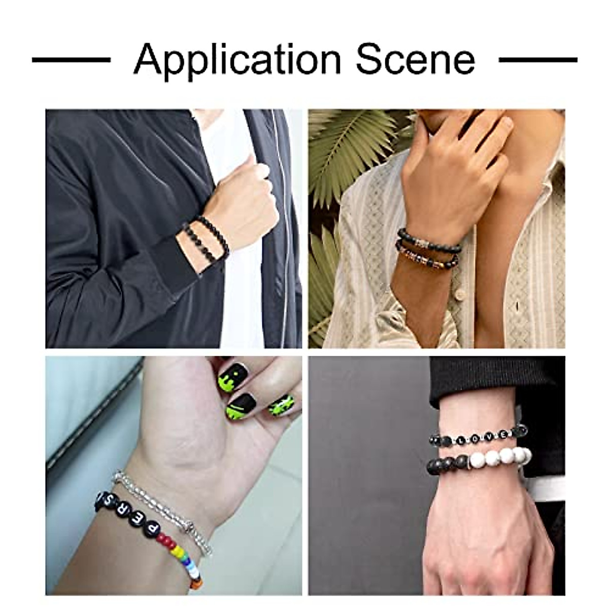 Pandahall 360-380Pcs Natural Black Onyx Lava Rock Gemstone Beads 8mm Healing Crystal Round Stones with A-Z Letter Spacer Beads Elastic String for Adults Diffuser Essential Oils Bracelets Making