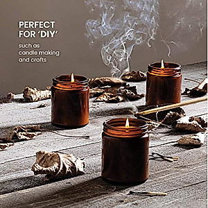 Amber Glass Jars 8 Ounce for Candle Making Straight Side For DIY Projects, Herbs, Homemade Cosmetics, Decorating, Storing, Overnight Oats, Meal Prep, Wedding Favors, Great For Daily Vitamins (6)