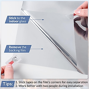 rabbitgoo One Way Window Film Daytime Privacy Mirror Window Tint for Home Office, Heat Control Sun Blocking Anti UV Reflective Tinting Film Glass Window Door Covering,17.5 in X 6.5 Feet, Silver