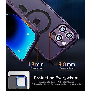 Asukin for iPhone 14 Pro Case, Strong Magnet-Compatible with MagSafe, Shockproof Military-Grade Protection, Slim Mag Safe Thin Bumper Phone Cover 6.1 in for Apple 14pro (Matte Purple)