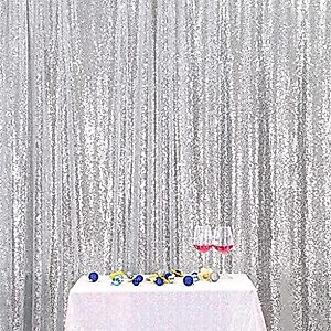 Poise3EHome 6FT x 8FT Silver Sequin Photography Backdrop Curtain for Party Decoration, Silver
