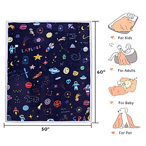 Space Adventure Astronaut Planet Rocket Spacecraft Throw Blanket Soft Lightweight Flannel Fleece Blanket for Baby Kids Youth Adult (Space, 50"x60")