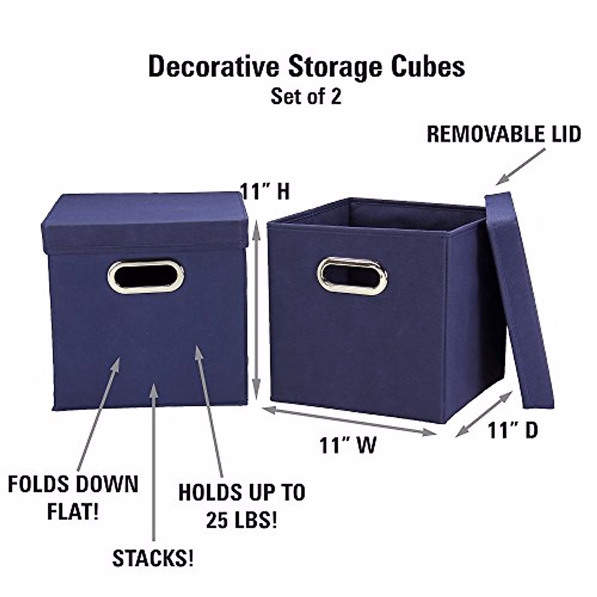 Household Essentials 33-1 Decorative Storage Cube Set with Removable Lids | Navy | 2-Pack