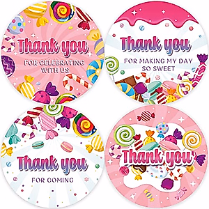 80 Candy Themed Thank You Stickers, Candyland Birthday Party Favor Label Decorations (2 Inch)