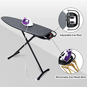 Duwee Ironing Board with Retractable and Adjustable Iron Rest, Steel Top Board with 10mm Thicken Felt Pad and Heat Resistant Cover, Heavy Duty Legs,14"x43"