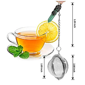 TeaSanavie 2 Pack Healing Crystal Pendant Loose Tea Steeper Tea Infusers Tea Strainers for Couple Gift,Antique Silver Flower Wrapped Natural Gemstone Hexagonal 18/8 Stainless Steel Fine Mesh Tea Ball