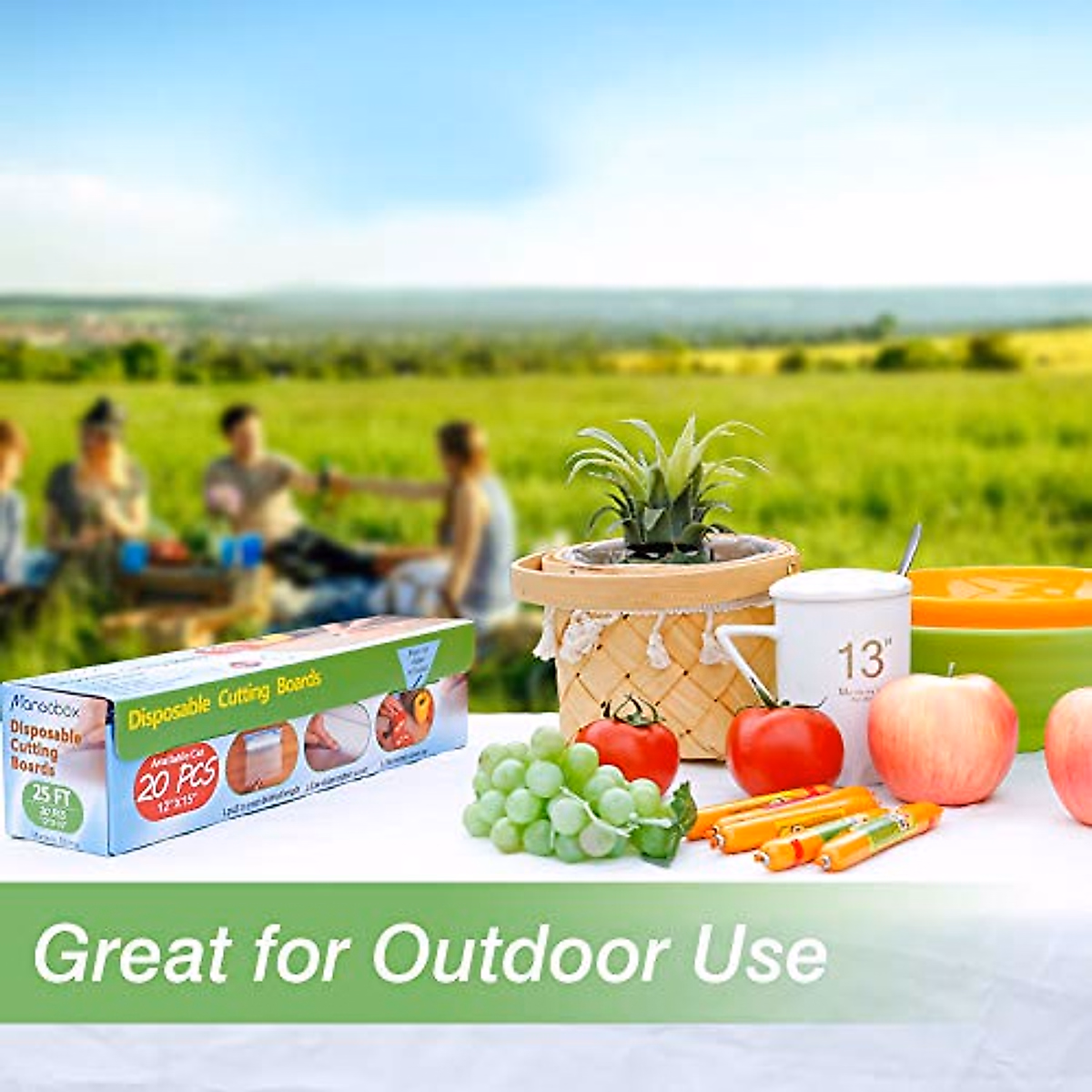Disposable Plastic Cutting Board Large Cutting Mats for Kitchen, Outdoor Camping, BBQ, RV,Traveling,totally Food Safety With Easy Cut Slider Included,12In x 25Ft