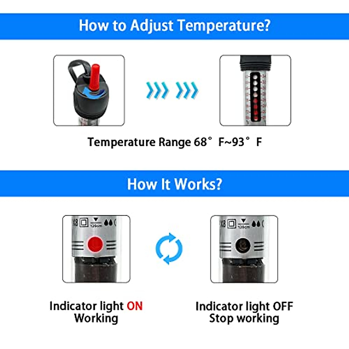Nobiqfoq Fish Tank Aquarium Heater - Submersible Thermostat Adjustable Temperature Heater for Saltwater & Freshwater 50W
