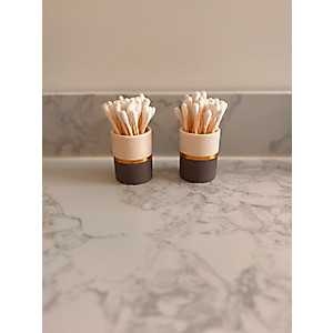 Home Haven Qtip Holder - White/Navy with Gold Stripe - Q Tip Holder for Bathroom, Bathroom Vanity Decor, Floss Pick Holder, Cotton Swab Holder, Bathroom Sink Decor, Flosser Holder, Cute Bathroom Decor