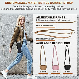 Tumbler Tote Water Bottle Carrier Strap Leather Compatible with Stanley 30/40oz Tumbler with Handle, Adjustable Shoulder Strap Credit Card Holder Keyring for Keys for Travel Yoga Workout Pink…