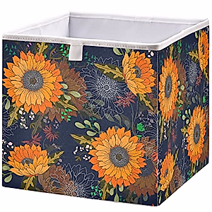 visesunny Closet Baskets Sunflower Wild Flower Storage Bins Fabric Baskets for Organizing Shelves Foldable Storage Cube Bins for Clothes, Toys, Baby Toiletry, Office Supply