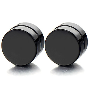 2pcs 8MM Magnetic Black Circle Stud Earrings for Men Women, Non-Piercing Clip On Cheater Fake Ear Gauges