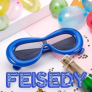 FEISEDY Oversized Inflated Oval Sunglasses for Women Men Fashion Thick Frame Y2K Glasses Funny Aesthetic Shades B9088 (Blue, 60MM)