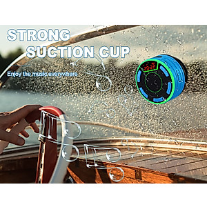 Bluetooth Speakers, DuoTen IPX7 Waterproof Wireless Portable Bluetooth Speakers w/LED Display, FM Radio, Suction Cup, Light Show, Loud Stereo Sound and Bass for Shower, Pool, Party, Travel, Outdoors