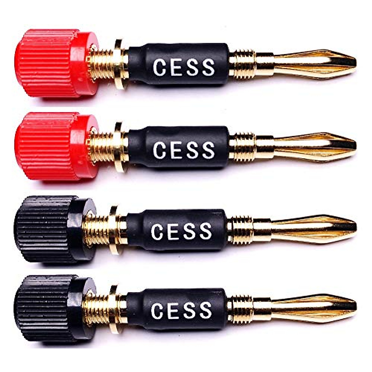 CNCESS CESS-061 Spade Fork Binding Post to Banana Plugs Amp Speaker Adapter, 4 Pack