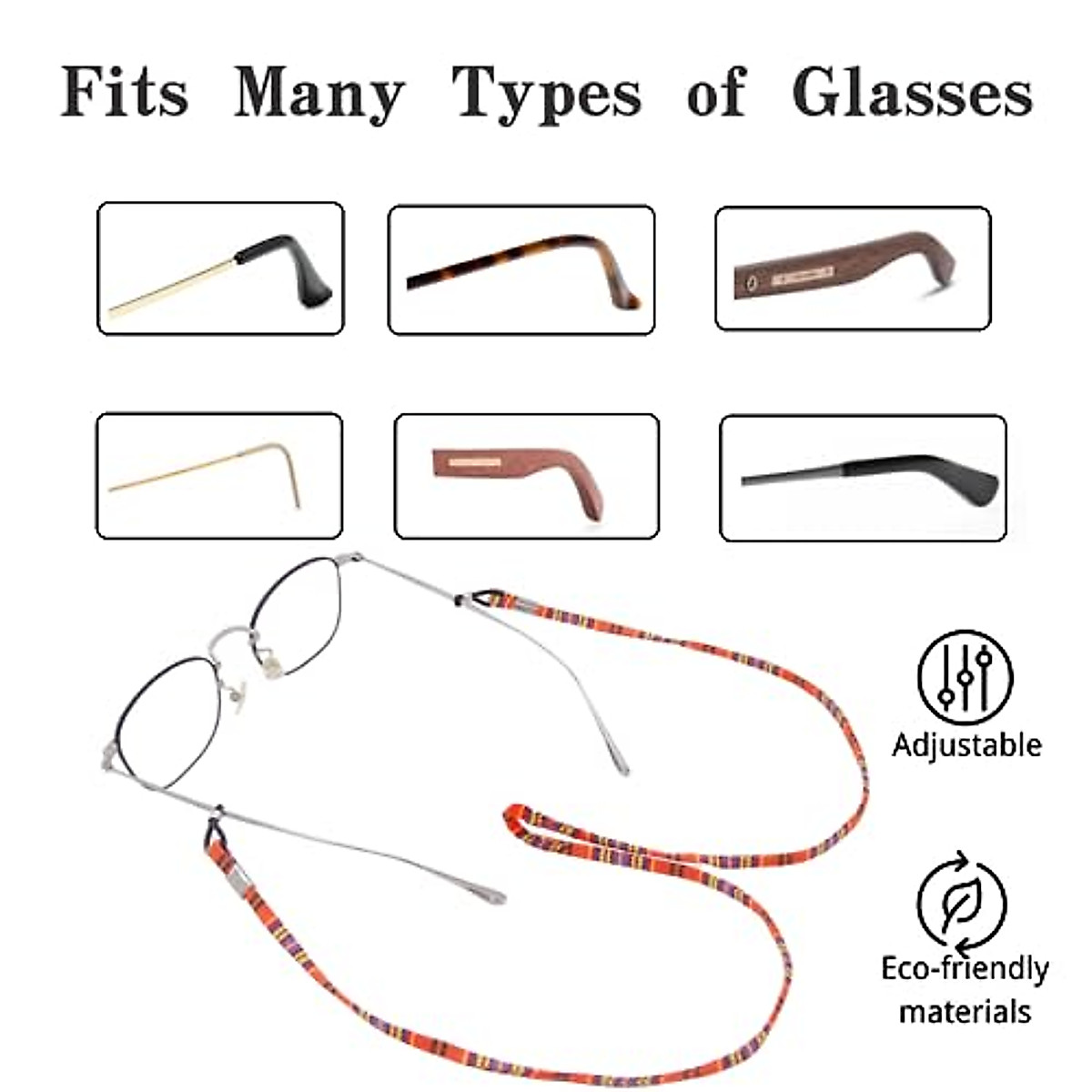 【10 Pieces】Glasses Strap Eyeglasses Holder, Eye Glasses String Strap, Anti-Slip Sunglasses Strap Chain with Hooks, Folk Style Glasses Lanyard Necklace Stylish Eyewear Retainer for Men Women (10pcs)