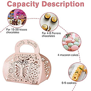 25PCS Pink Laser Cut Favor Boxes, Small Butterfly Wedding Boxes with Handle, Party Favor Boxes Small Gift Boxes Candy Boxes for Birthday Parties, Baby Shower, Bridal Showers, Anniversary (3.5"x2"x3")