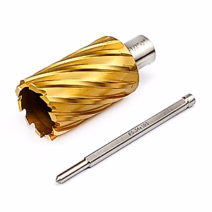 Annular Cutter HSS TiN Coated JESTUOUS 3/4 Inch Weldon Shank 2 Cutting Depth 1-1/2 Cutting Diameter Two Flat Bit for Drill Press with Pilot Pin